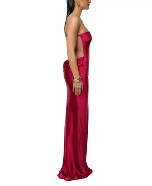 JLUXLABEL Regal Rising Satin Strapless Maxi Dress - Red