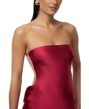 JLUXLABEL Regal Rising Satin Strapless Maxi Dress - Red