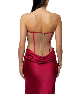 JLUXLABEL Regal Rising Satin Strapless Maxi Dress - Red
