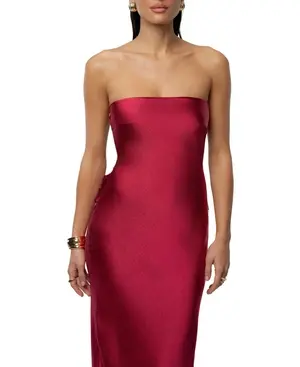 JLUXLABEL Regal Rising Satin Strapless Maxi Dress - Red