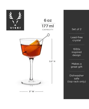 VISKI Raye Crystal Angled Nick & Nora Glasses, Set Of 2