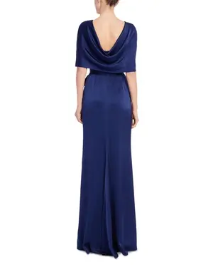 Badgley Mischka Cape Shoulder Gown