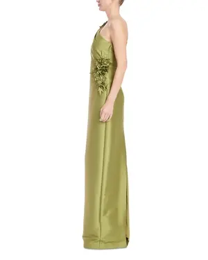 Badgley Mischka One Shoulder Gown With Flower Appliqués