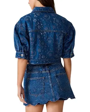 Steve Madden Serafina Embroidered Denim Jacket - Blue Depth