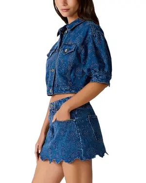 Steve Madden Serafina Embroidered Denim Jacket - Blue Depth