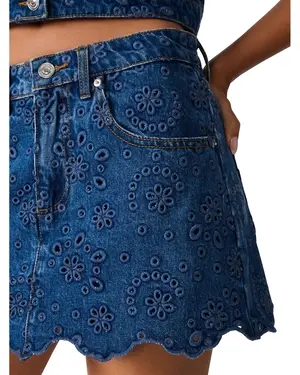 Steve Madden Delilah Embroidered Denim Skort