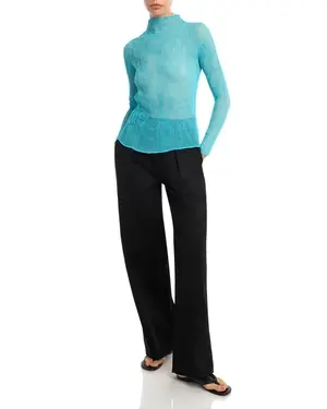 Issey Miyake High-neck Sheer Pleated Twist Top