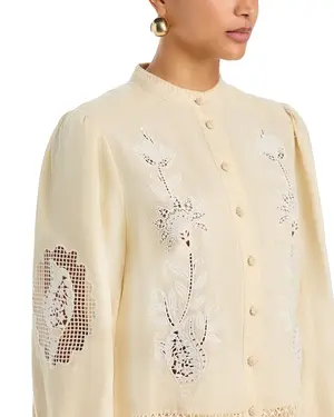 Farm Rio Embroidered Linen Long Sleeve Shirt