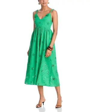 Aqua Embroidered Midi Dress - Green