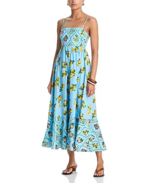 Aqua Lemon Flower Maxi Dress - Lemon/blue