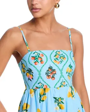 Aqua Lemon Flower Maxi Dress