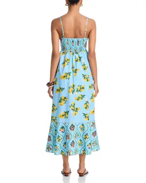 Aqua Lemon Flower Maxi Dress