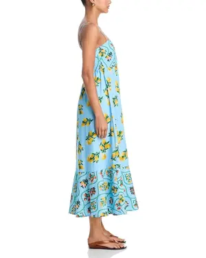 Aqua Lemon Flower Maxi Dress