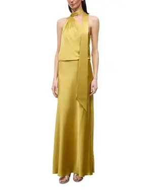 Staud Estelle Tie Neck Maxi Dress - Citron