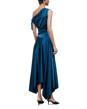 Staud Portia Asymmetrical Silk Blend Dress - Harbor