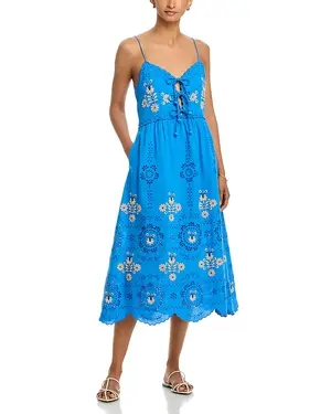 Sea Catharina Embroidered Linen-cotton Slip Dress - Blue