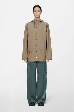 Rains Waterproof Pu Jacket With Drawstring Hood And Fishtail Hem - Beige