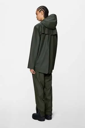 Rains Waterproof Pu Jacket With Drawstring Hood And Fishtail Hem - Green