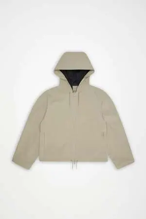 Rains Suva Hardshell Cropped Jacket With Drawstring Hood And Zip Pockets - Beige