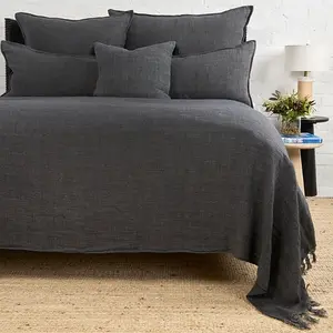 POM POM AT HOME Montauk Linen Bed Blanket, King Charcoal