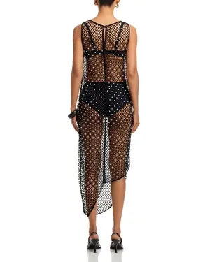 Paris Georgia Asymmetrical Pearl Embellished Mesh Maxi Dress