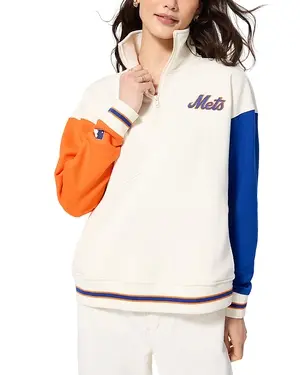 Terez Mets Colorblock 1/4 Zip Sweatshirt - New York Mets Sugar Swizzle