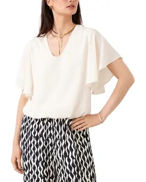 Karen Kane Flutter Sleeve V-neck Top - Ecru