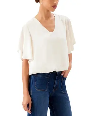 Karen Kane Flutter Sleeve V-neck Top - Ecru