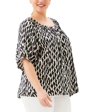 Karen Kane Printed Satin Peasant Top