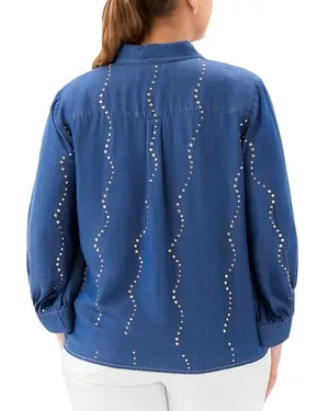 Karen Kane Blouson Sleeve Embellished Denim Shirt