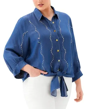 Karen Kane Blouson Sleeve Embellished Denim Shirt
