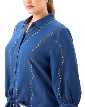 Karen Kane Blouson Sleeve Embellished Denim Shirt