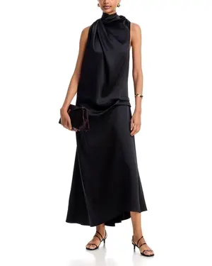 HEIRLOME Kate Twisted Draped Midi Dress In Silk Satin
