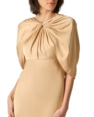 Aidan Mattox Crepe Back Satin Dress With Cape Sleeves