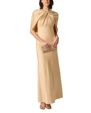 Aidan Mattox Crepe Back Satin Dress With Cape Sleeves
