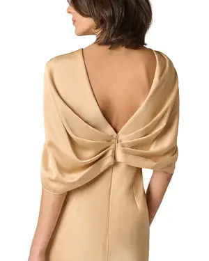 Aidan Mattox Crepe Back Satin Dress With Cape Sleeves