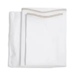POM POM AT HOME Skylar Cotton Percale Standard Pillowcase, Pair White/flax
