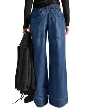 Free People Breezy High Rise Wide Leg Jeans - Cobalt