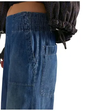 Free People Breezy High Rise Wide Leg Jeans - Cobalt