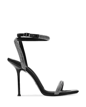 Alexander Wang Julie 105 Crystal Ankle Strap Sandals - Black/silver