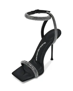 Alexander Wang Julie 105 Crystal Ankle Strap Sandals - Black/silver