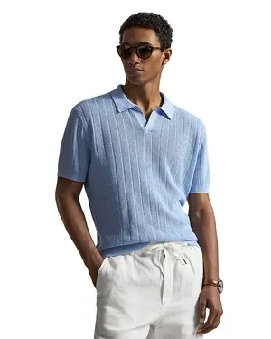 Polo Ralph Lauren Linen Johnny Collar Sweater Polo Shirt - Blue