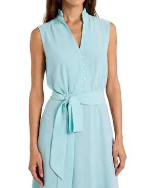 Santorelli Carson Silk Midi Dress With Ruffled Collar - Sky Blue