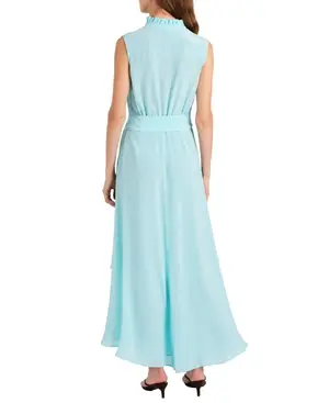 Santorelli Carson Silk Midi Dress With Ruffled Collar - Sky Blue