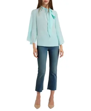 Santorelli Lena Tie Neck Blouse In Silk Crepe De Chine