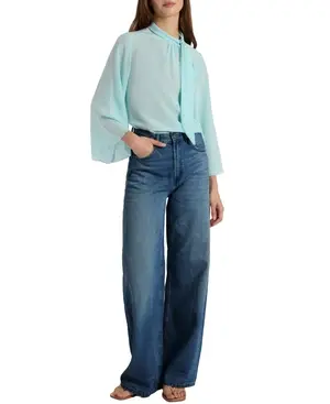 Santorelli Lena Tie Neck Blouse In Silk Crepe De Chine