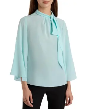 Santorelli Lena Tie Neck Blouse In Silk Crepe De Chine