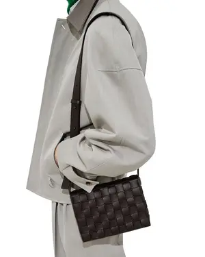 Bottega Veneta Woven Leather Messenger Bag - Titanium