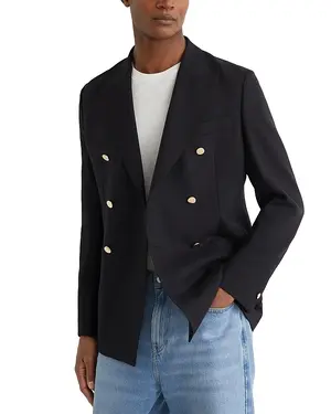 REISS Classic Fit Double Breasted Hopsack Blazer - Navy