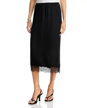 ANINE BING Shelby Lace-trimmed Silk Blend Skirt